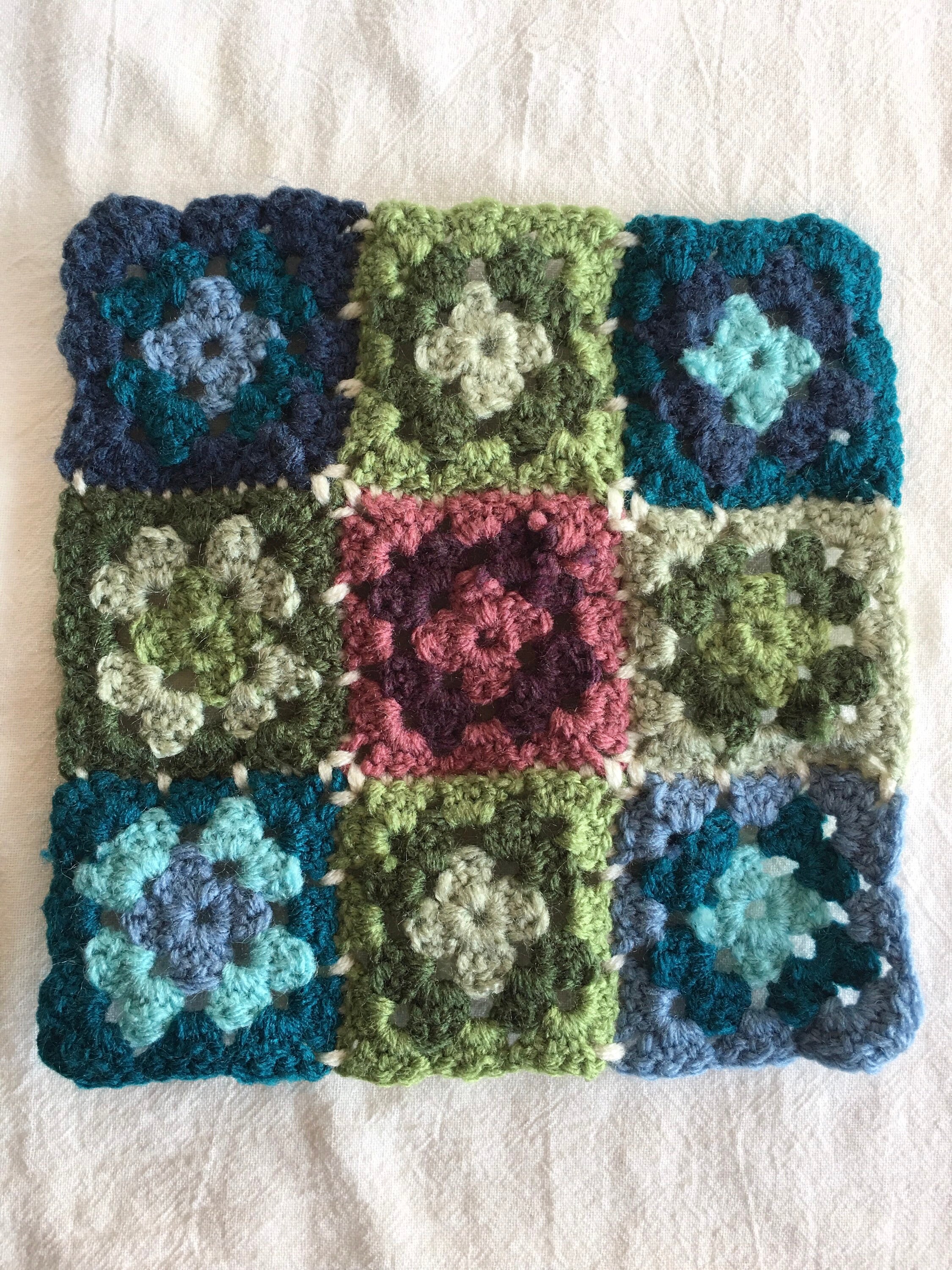 One 9-Piece Granny Square Panel Mat Crocheted Acrylic Yarn | Etsy