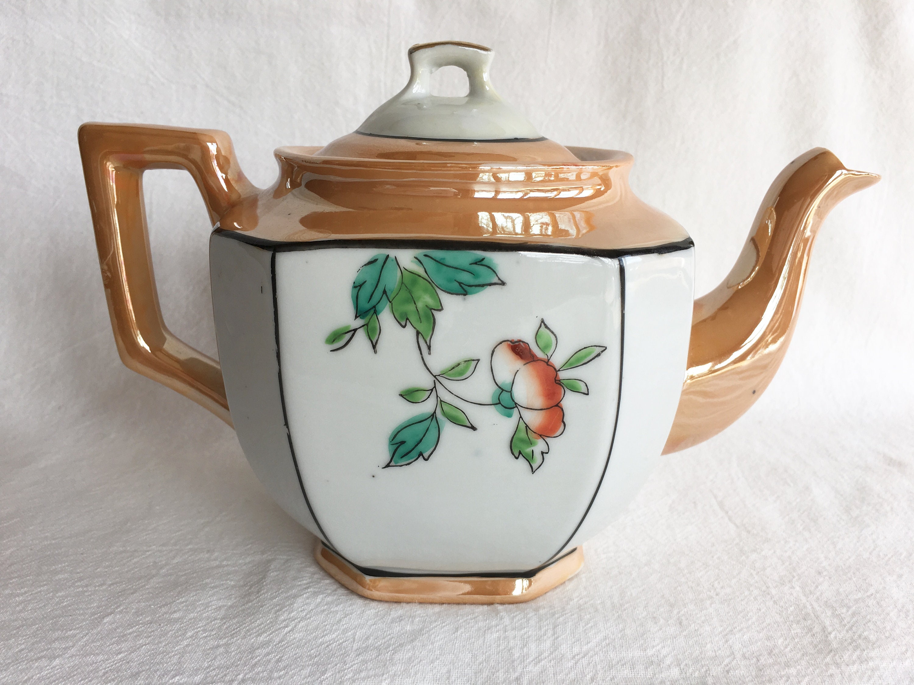 Vintage Peach Lusterware Teapot Japanese Teapot Handpainted | Etsy
