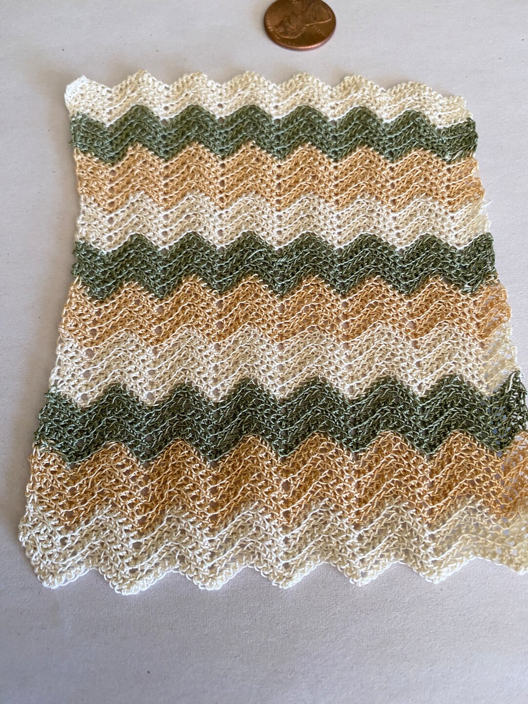 Vintage Ripple Afghan Handmade Dollhouse Miniature Blanket, Crocheted ...