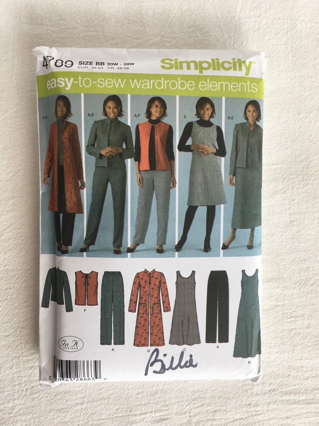 Simplicity UNCUT Pattern 4789 Size BB 20W - 28W, Eur 46-54, Fr 48-56 ...