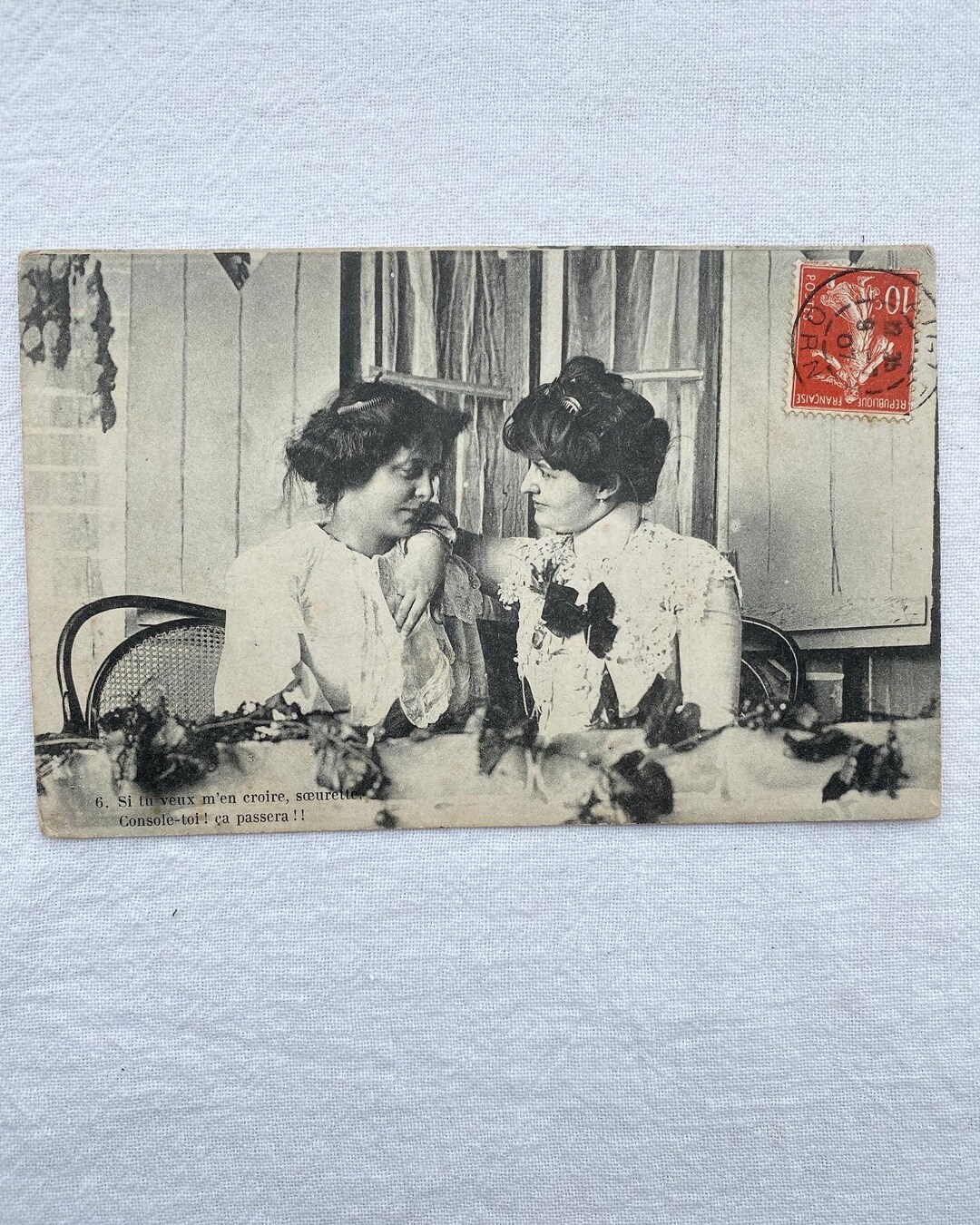 Antique French Post Card, It Will Pass, Used, Ephemera, 1900s, Sisters ...