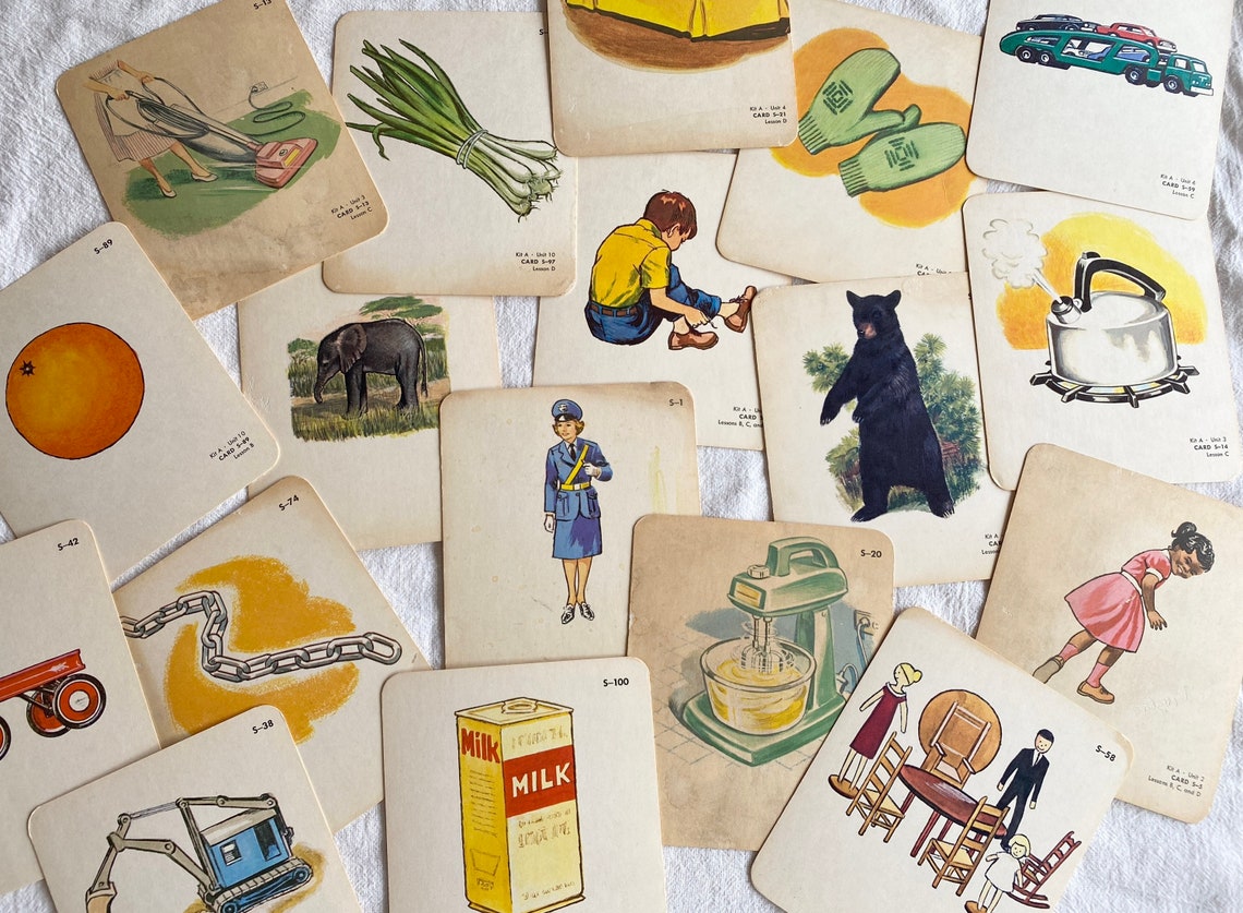 1950s Picture Cards Vocabulary Cards Vintage Set of 5 - Etsy