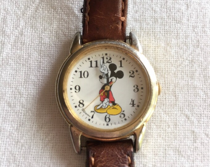 Mickey Mouse Wrist Watch, 1980s, Vintage, Water Resistant, Leather ...