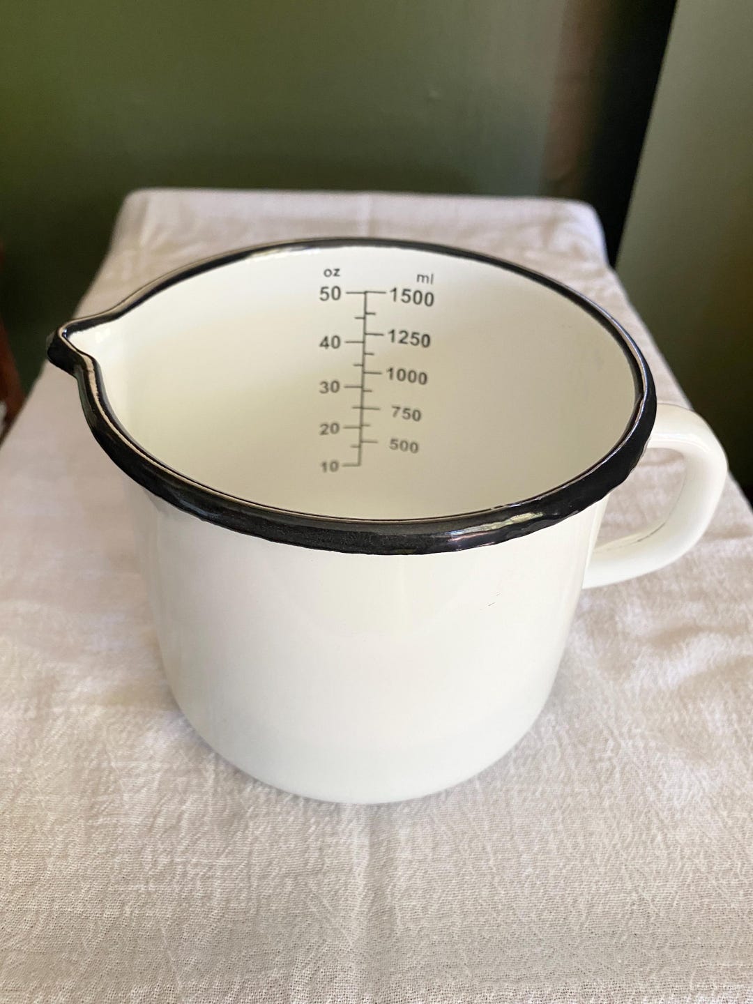 Large Enamel Measuring Cup, 50 Ounces, 1500ml, Emailul, Made in Romania ...