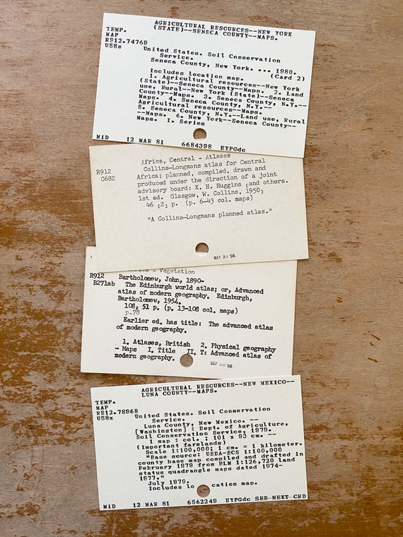 4 Library Card Catalog Cards Map Theme Agriculture Vintage - Etsy