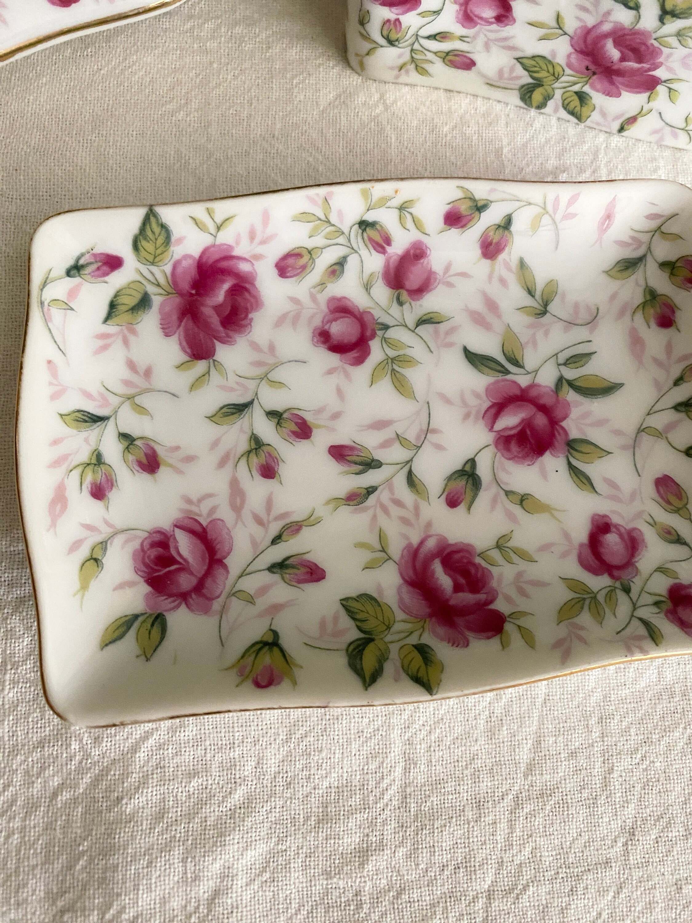 Lefton Rose Chintz Cigarette Box and Tray, 788R-N, Discontinued - Etsy