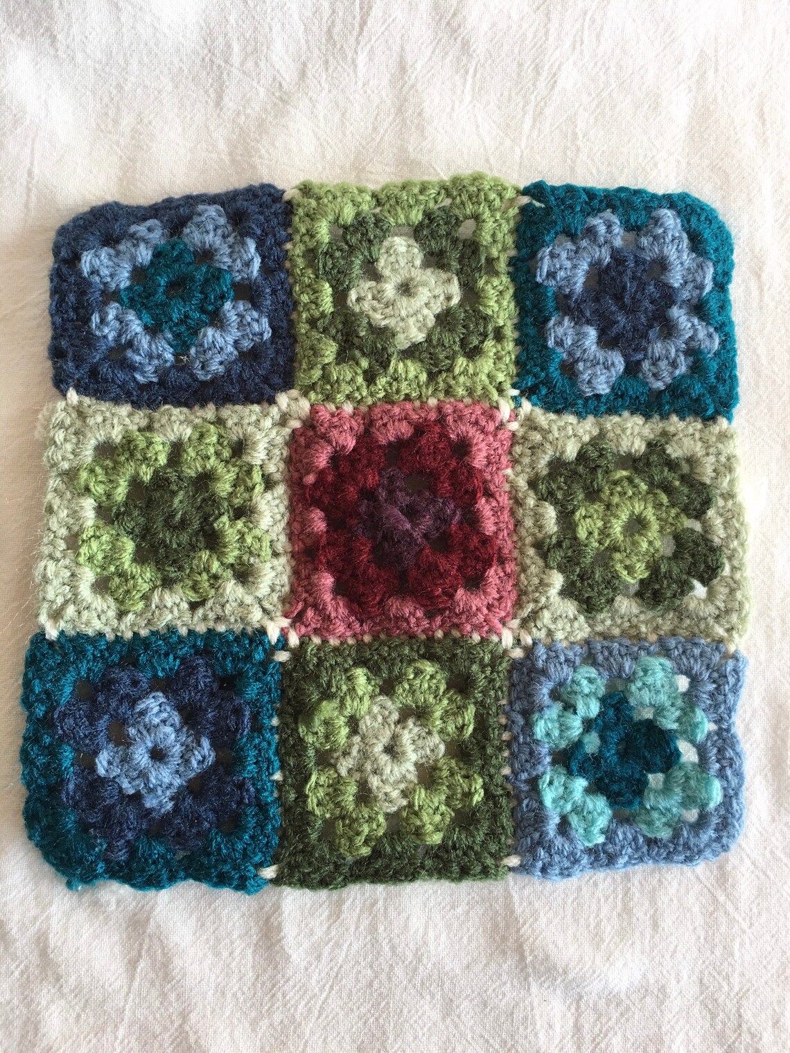 One 9-Piece Granny Square Panel Mat Crocheted Acrylic Yarn | Etsy