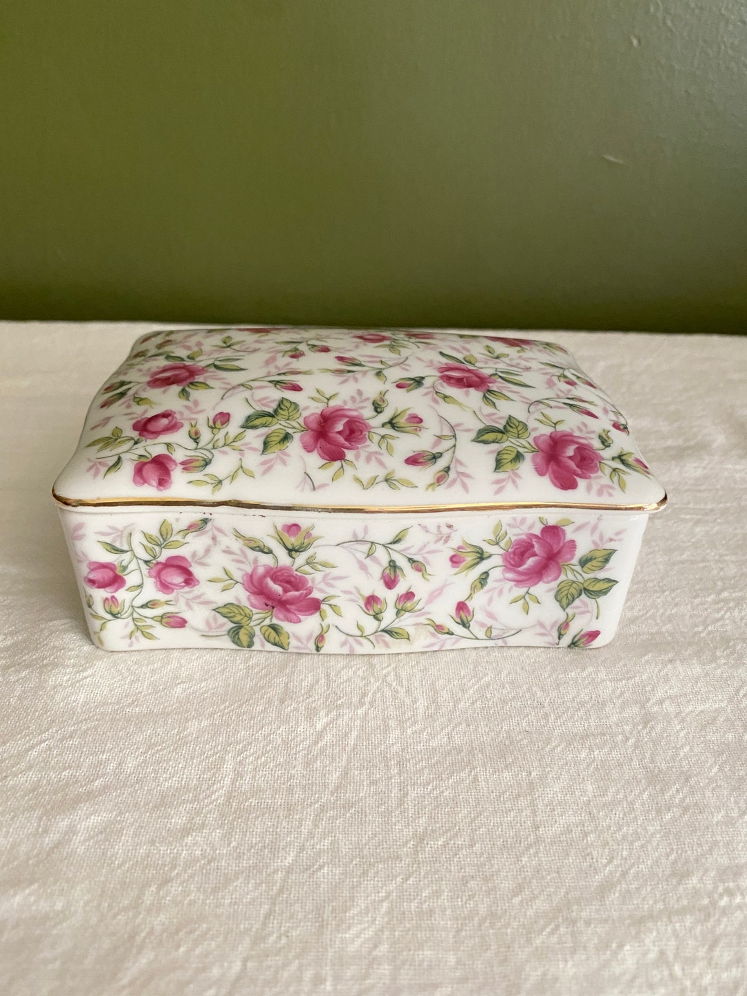 Lefton Rose Chintz Cigarette Box and Tray, 788R-N, Discontinued - Etsy