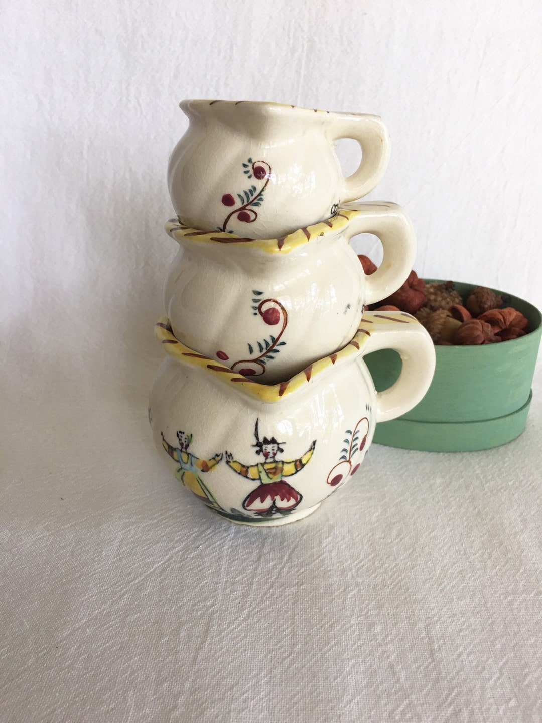 Dutch Measuring Cups, Folk Art, Hand Painted, Mid Century, Vintage, One ...