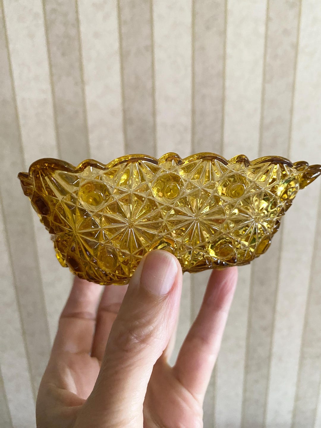 Vintage Daisy and Button Amber Glass Square Dish - Etsy