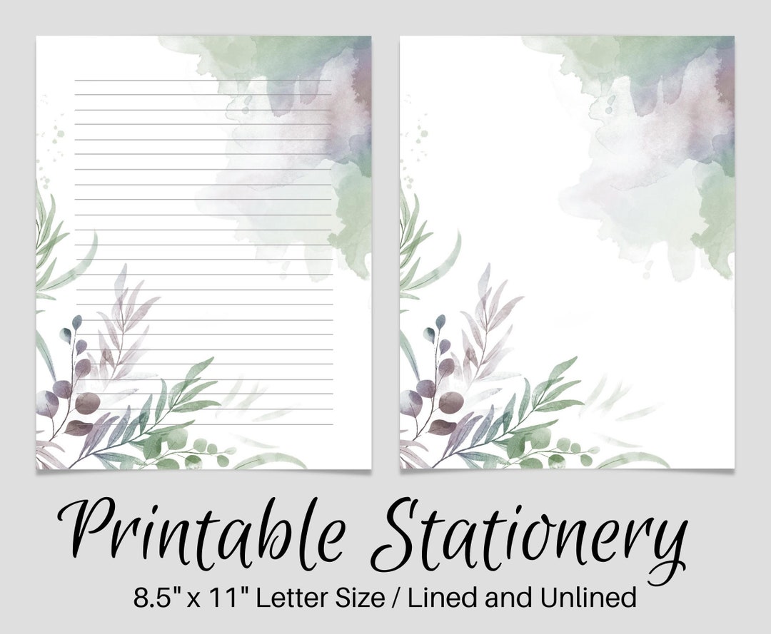 PRINTABLE Stationery Lined Notes, Botanical Letter Writing Paper ...