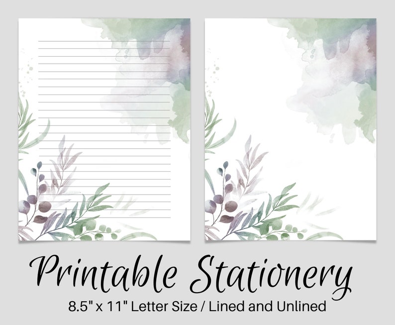 PRINTABLE Stationery Lined Notes, Botanical Letter Writing Paper ...