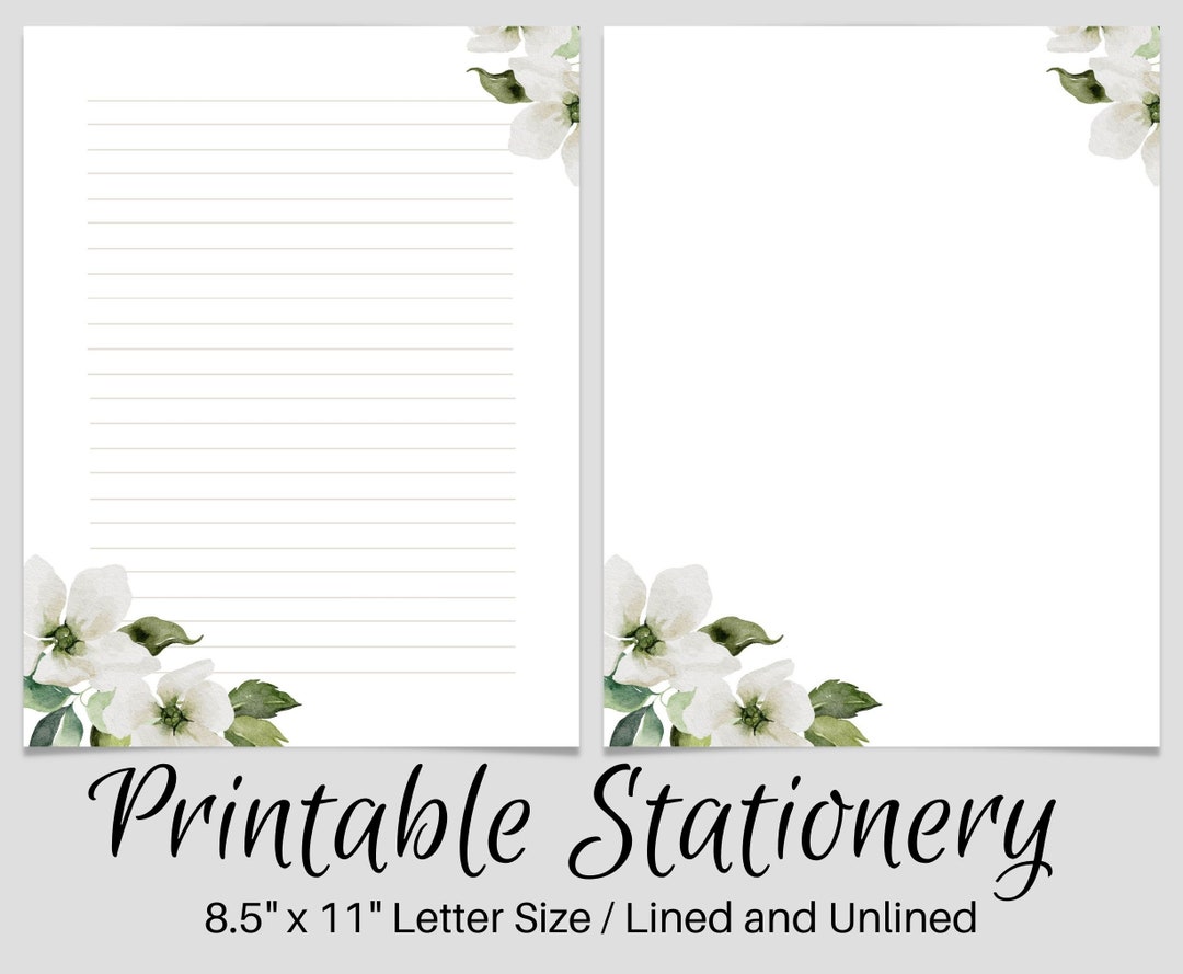 PRINTABLE Stationery, White Flower Printable Stationary, Printable ...