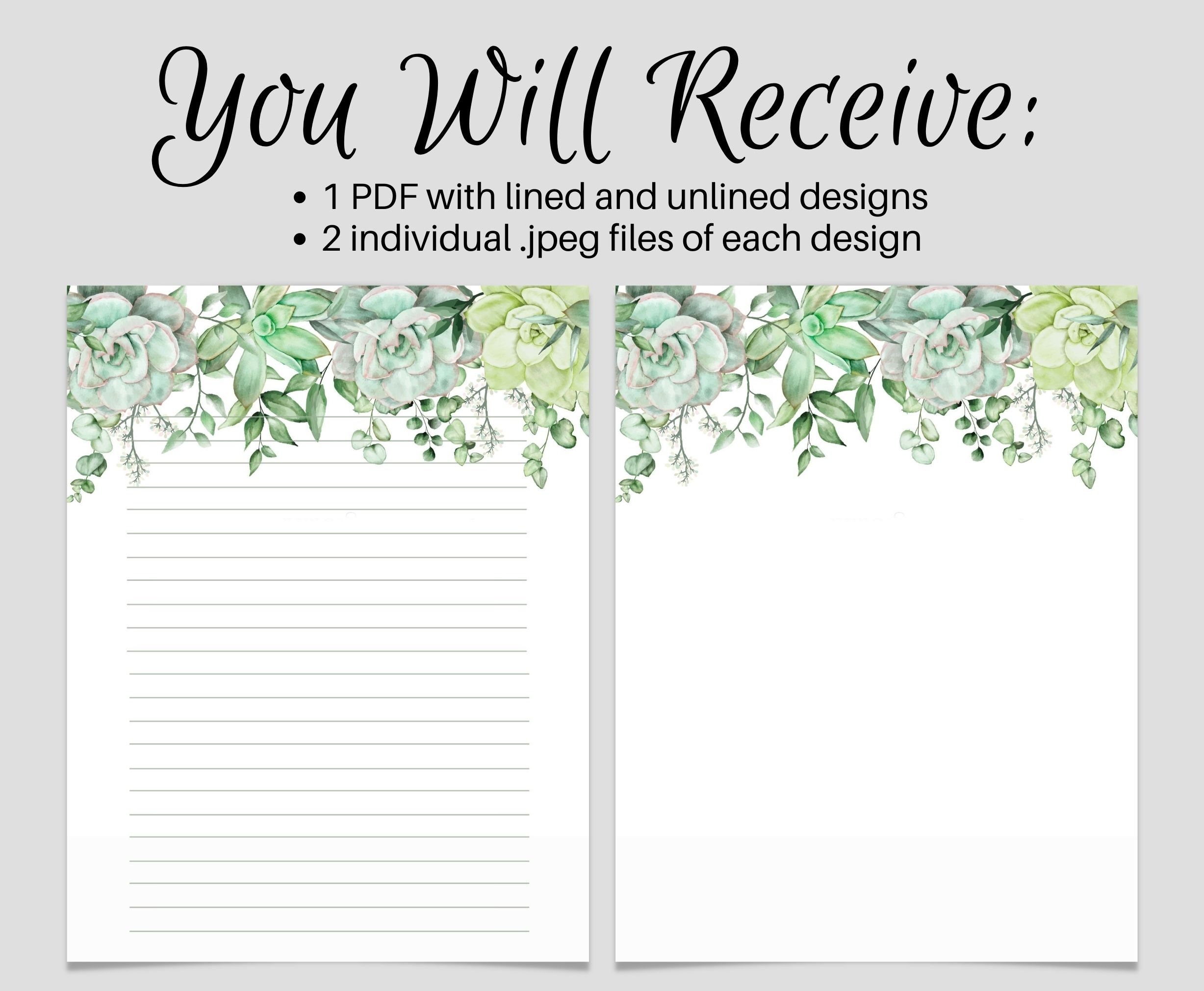 Succulent PRINTABLE Stationery, PRINTABLE Stationary, Printable Writing ...