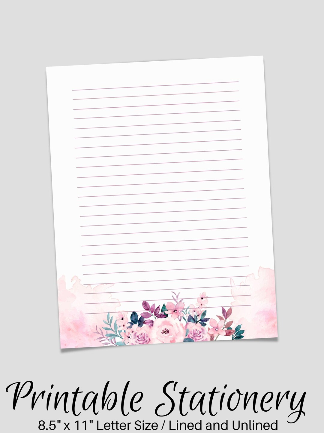 Printable Floral Stationery Set – Elegant Flower Writing Paper, Lined ...