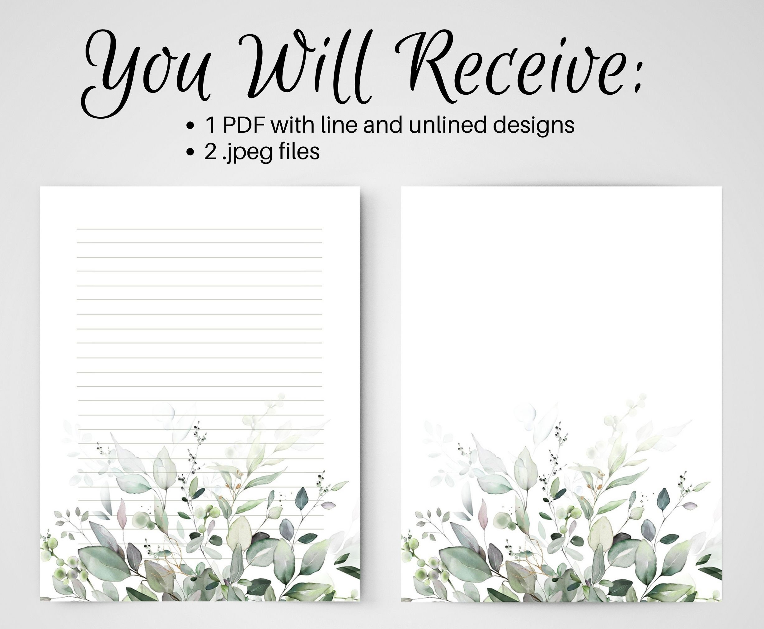 PRINTABLE Notes, Botanical Letter Writing Paper, 8.5x11, Unlined ...