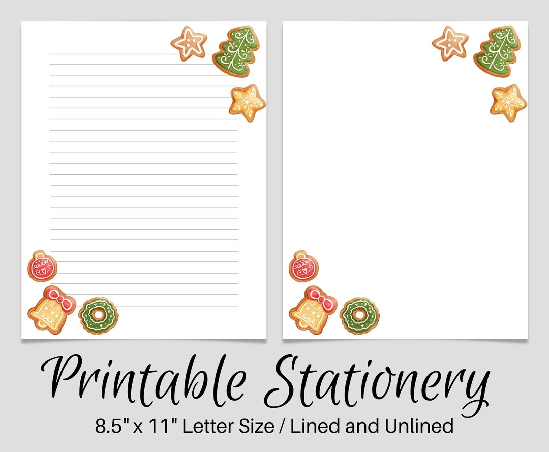 PRINTABLE Notes, Christmas Cookie Letter Writing Paper, 8.5x11, Unlined ...