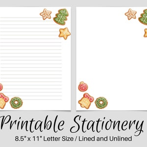 PRINTABLE Notes, Christmas Cookie Letter Writing Paper, 8.5x11, Unlined ...