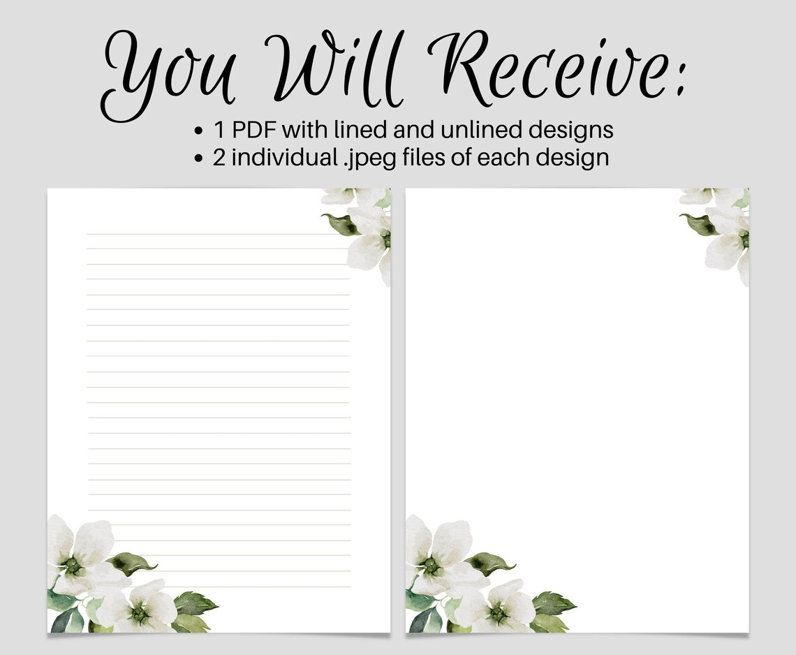 PRINTABLE Stationery, White Flower Printable Stationary, Printable ...