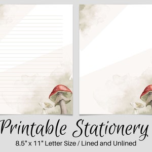 PRINTABLE Stationery, Mushroom Printable Stationary, Printable Writing ...