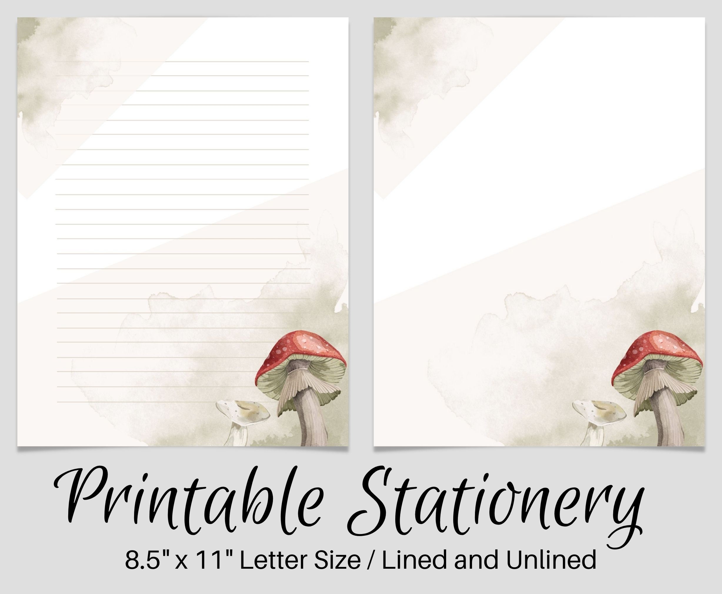 PRINTABLE Stationery, Mushroom Printable Stationary, Printable Writing ...