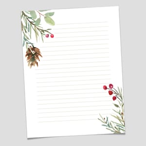 Pinecone Christmas Printable Stationery – Winter Writing Paper, Lined ...