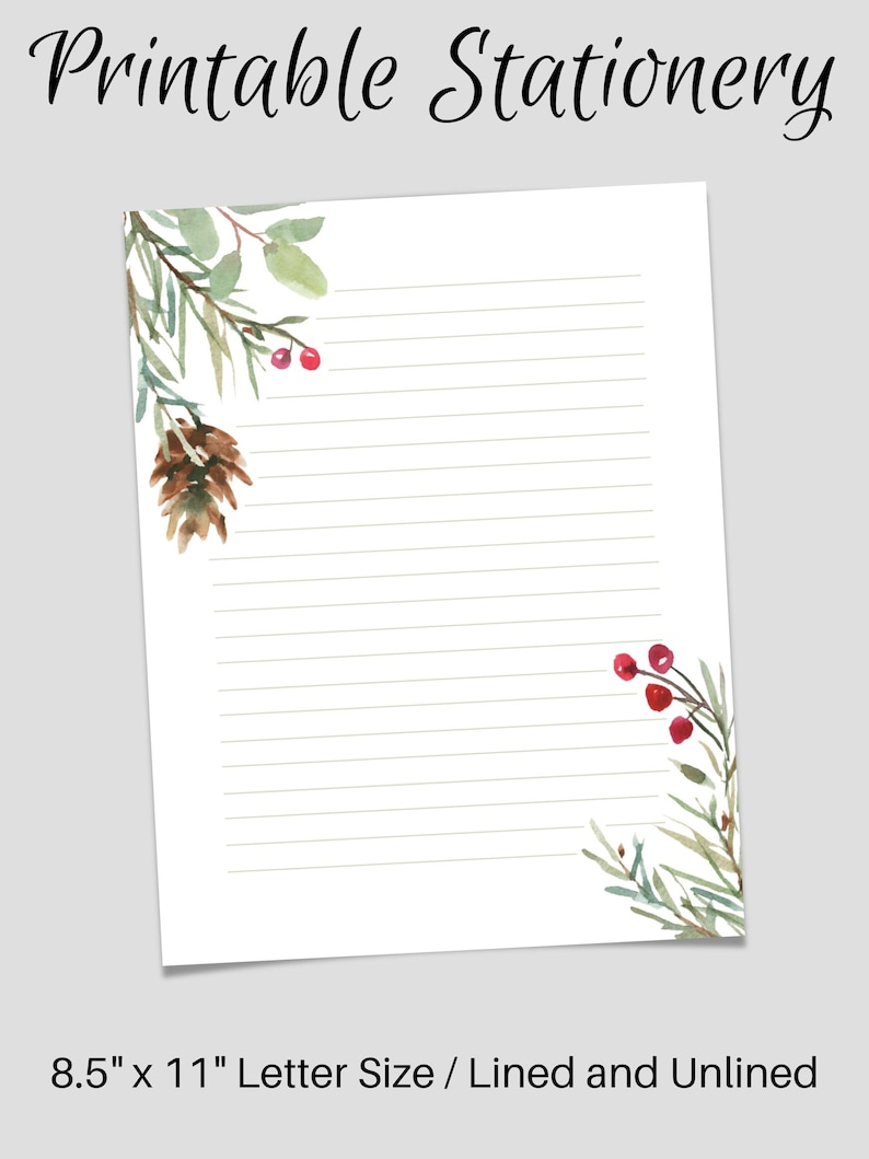 Pinecone Christmas Printable Stationery – Winter Writing Paper, Lined ...