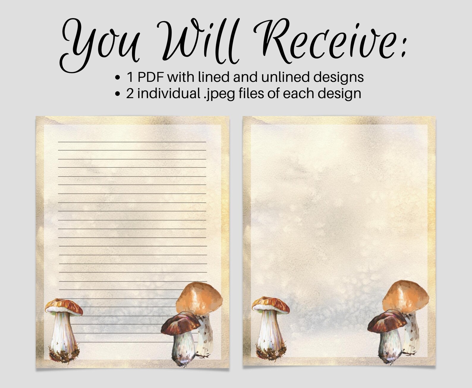 PRINTABLE Notes, Cute Mushroom Letter Writing Paper, Unlined Journal ...
