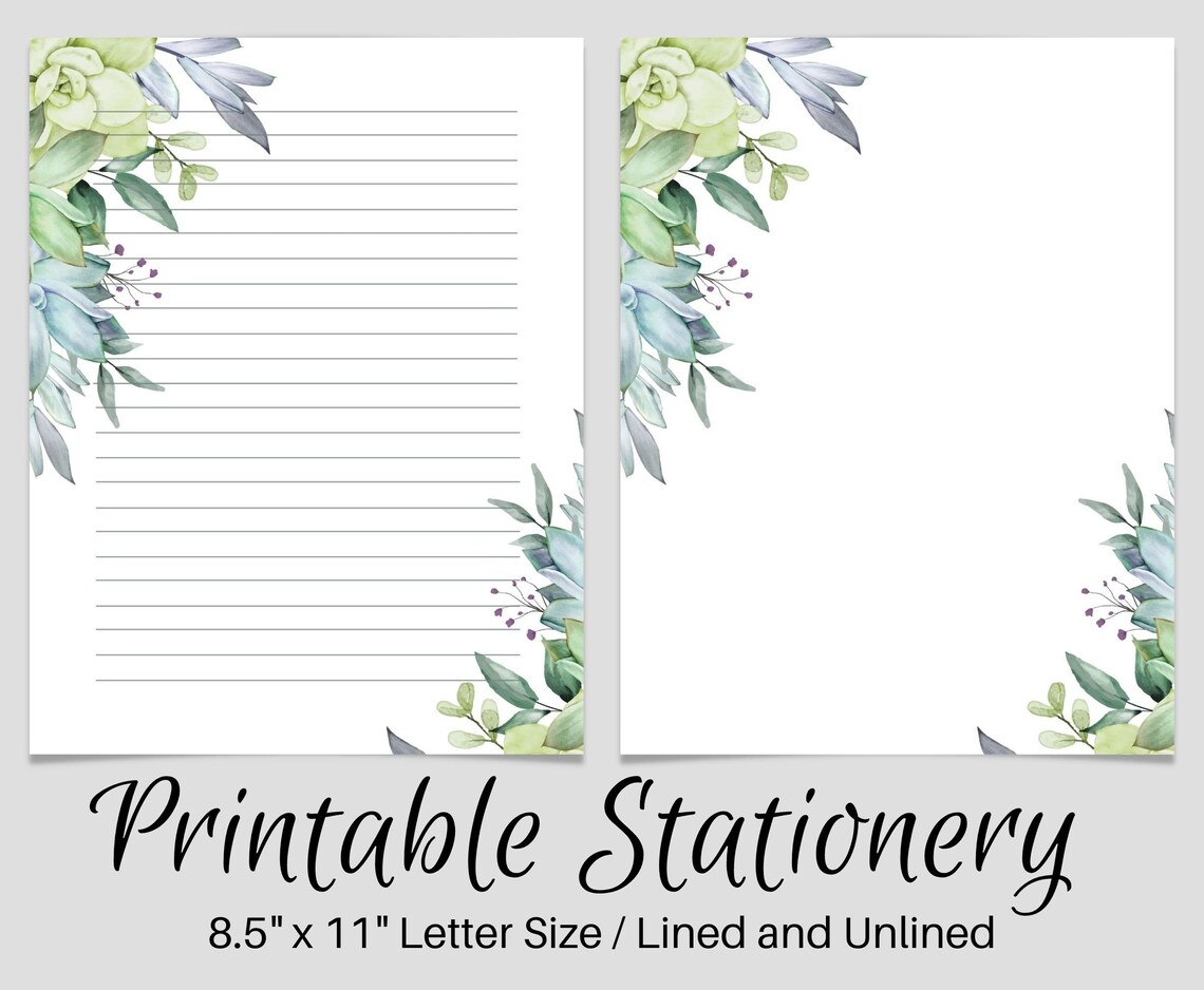 PRINTABLE Notes Succulent Letter Writing Paper 8.5x11 - Etsy