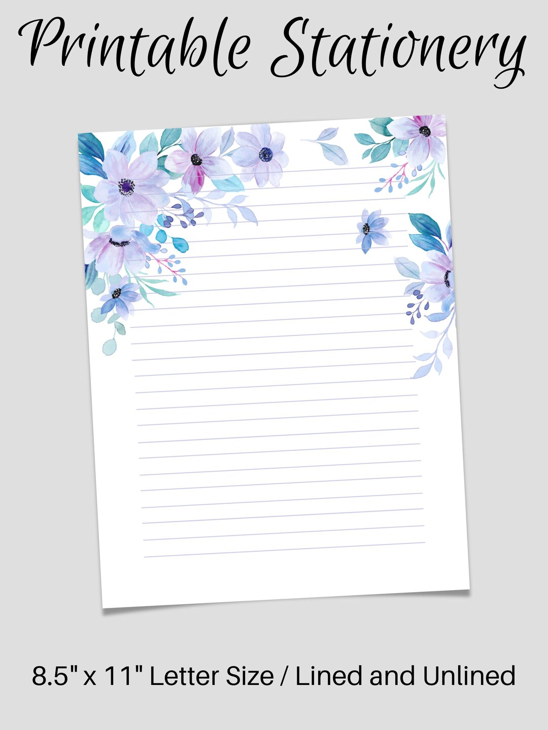Printable Floral Stationery Set – Elegant Flower Writing Paper, Lined ...