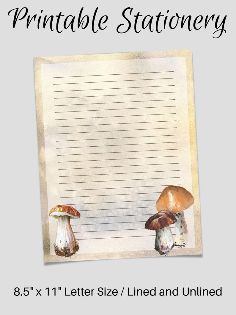 PRINTABLE Notes, Cute Mushroom Letter Writing Paper, Unlined Journal ...