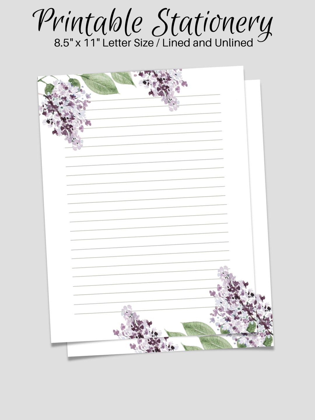 Lilac Printable Stationery – Floral Writing Paper Set, Lined and ...