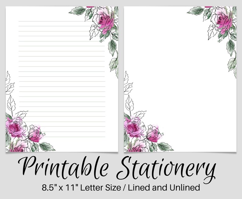 Rose Line Art PRINTABLE Stationery, Printable Stationary, Printable ...