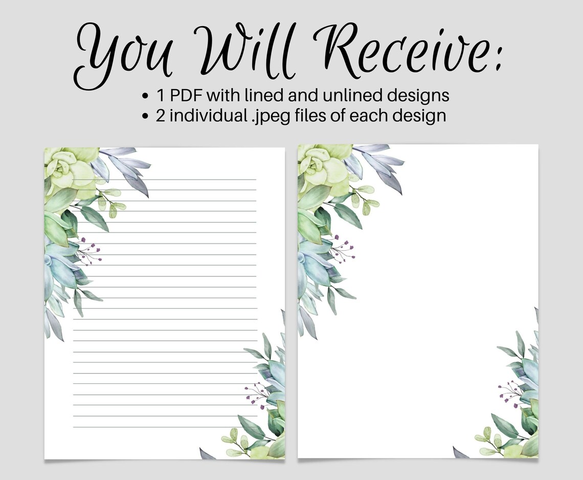 PRINTABLE Notes Succulent Letter Writing Paper 8.5x11 - Etsy