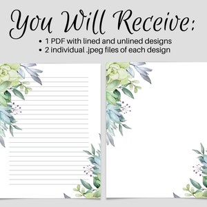 PRINTABLE Notes, Succulent Letter Writing Paper, 8.5x11, Unlined ...