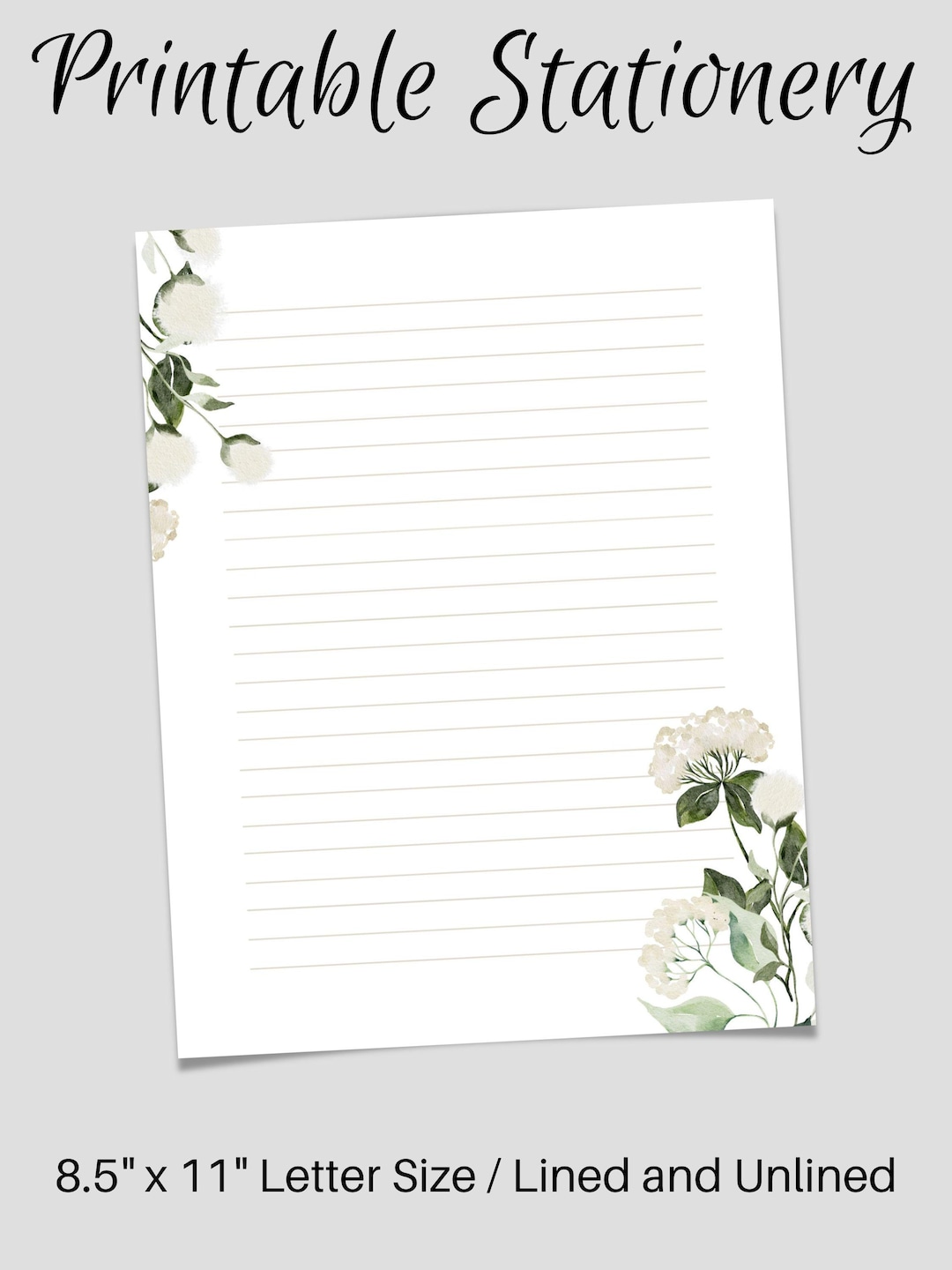 Printable Floral Stationery Set – Elegant Flower Writing Paper, Lined ...