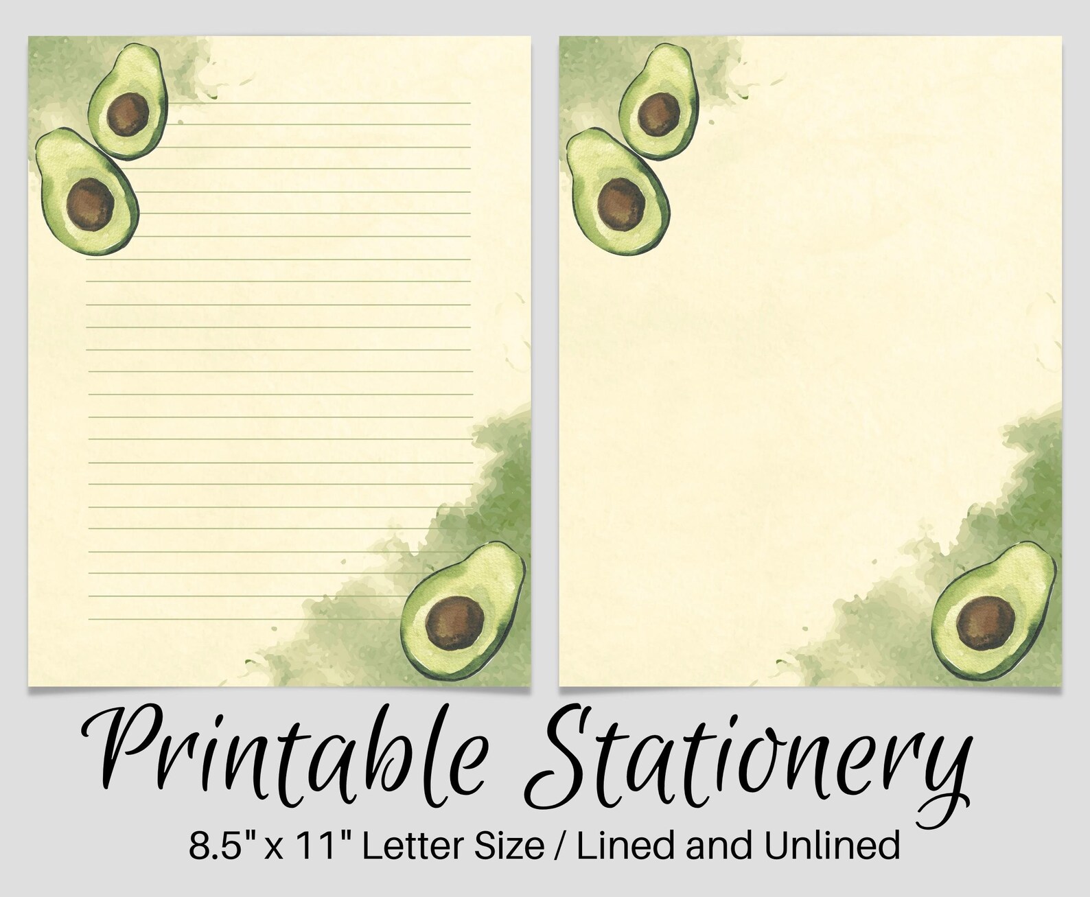 PRINTABLE Notes, Cute Avocado Letter Writing Paper, Unlined Journal ...