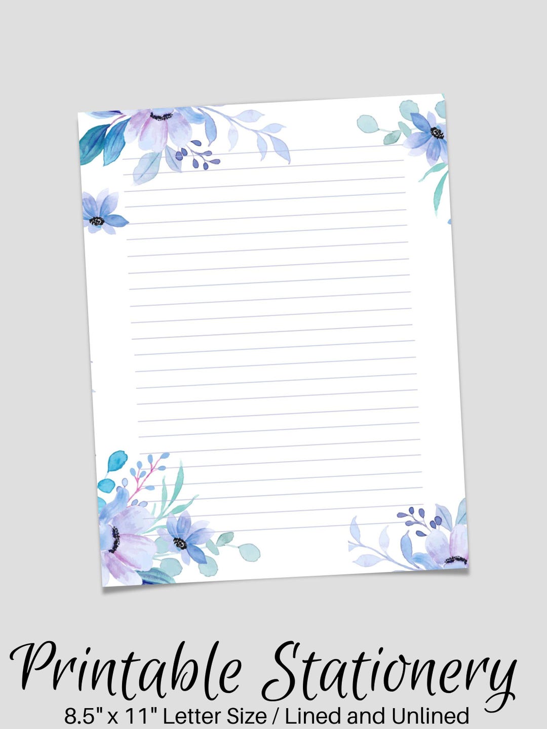 Printable Floral Stationery Set – Elegant Flower Writing Paper, Lined ...