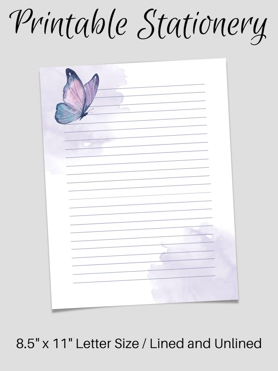 Purple Butterfly Printable Writing Paper, PRINTABLE Stationery ...