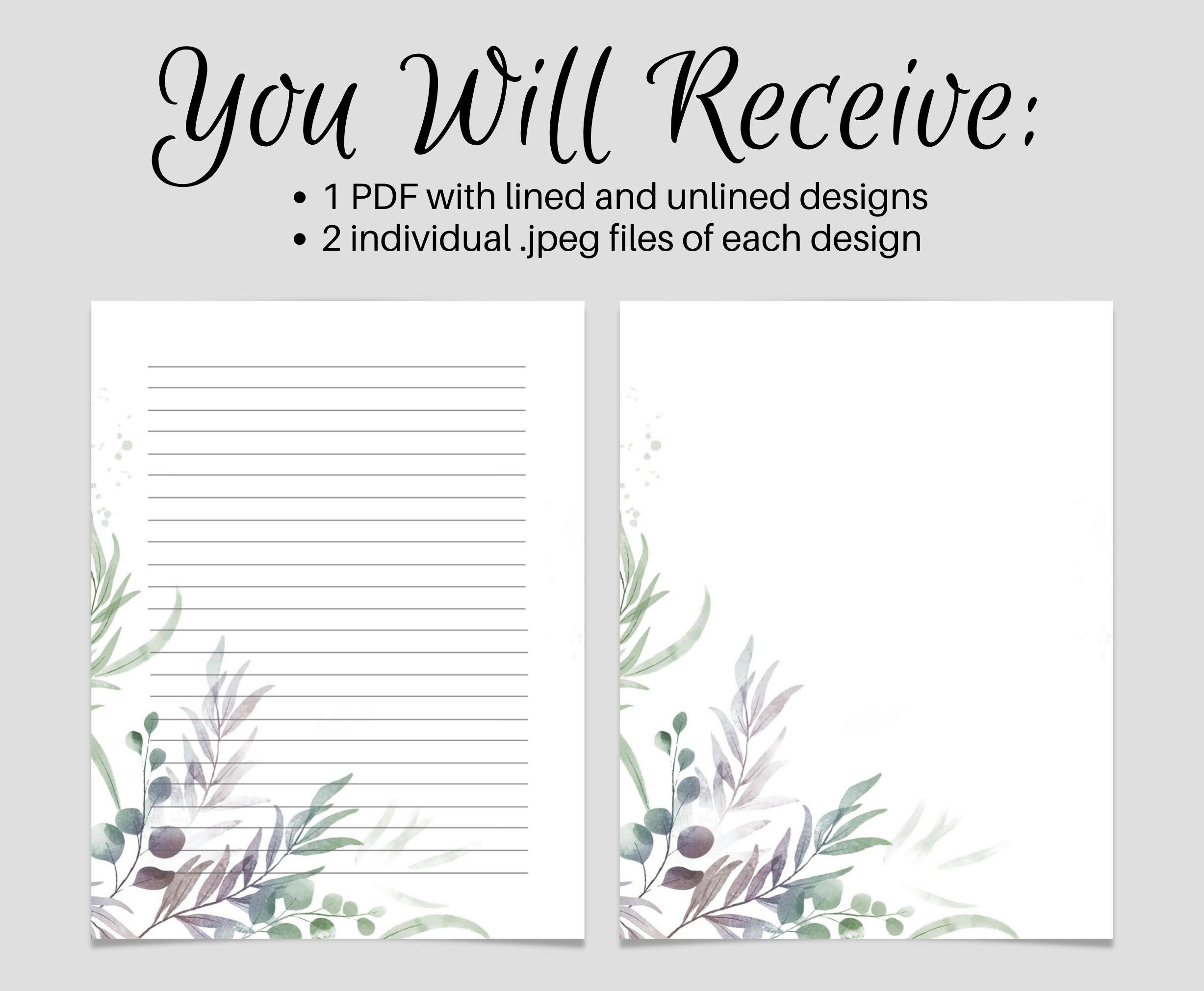PRINTABLE Stationery Lined Notes, Botanical Letter Writing Paper, 8 ...