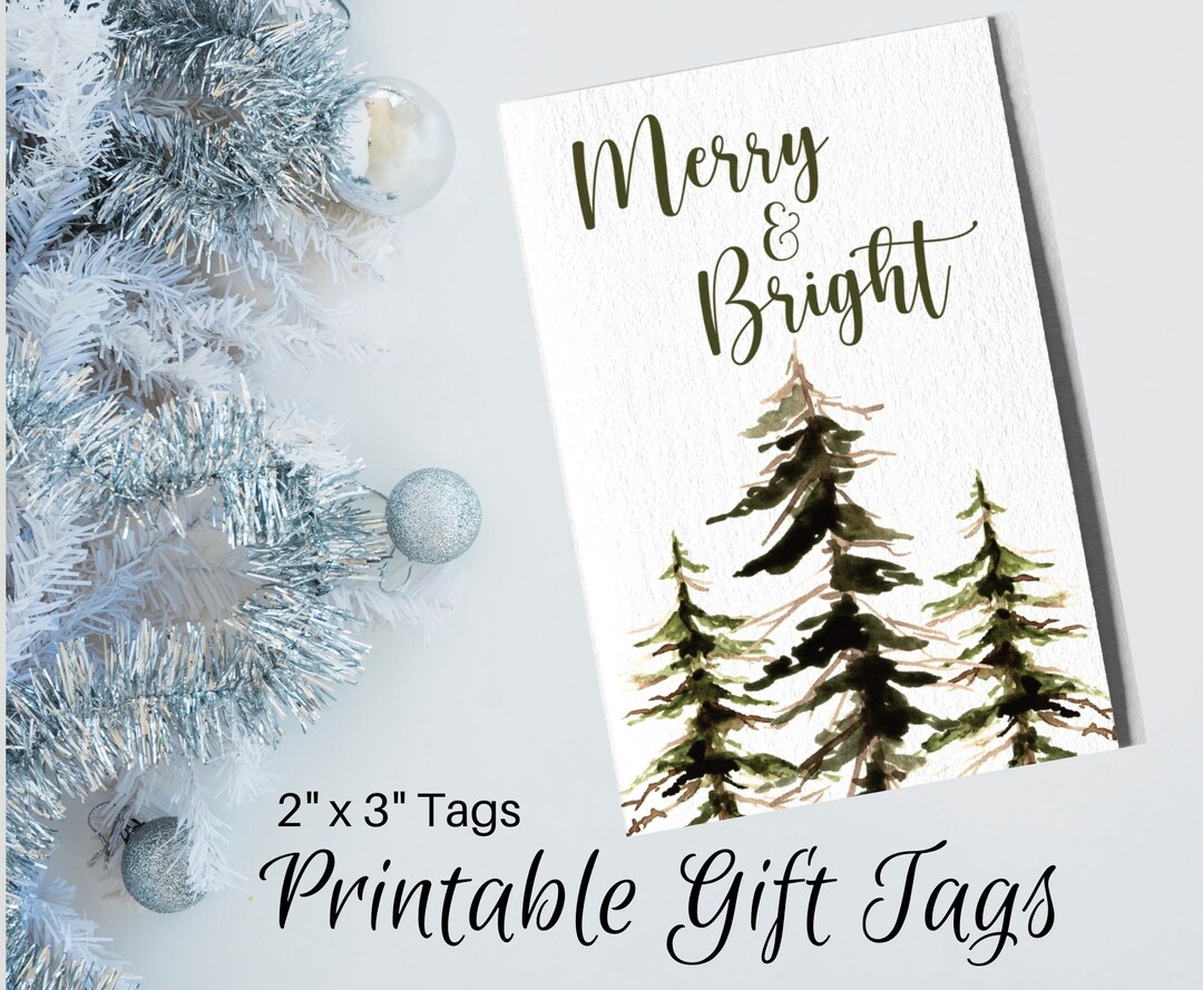 PRINTABLE Christmas Gift Tag, Merry and Bright, Holiday Present ...