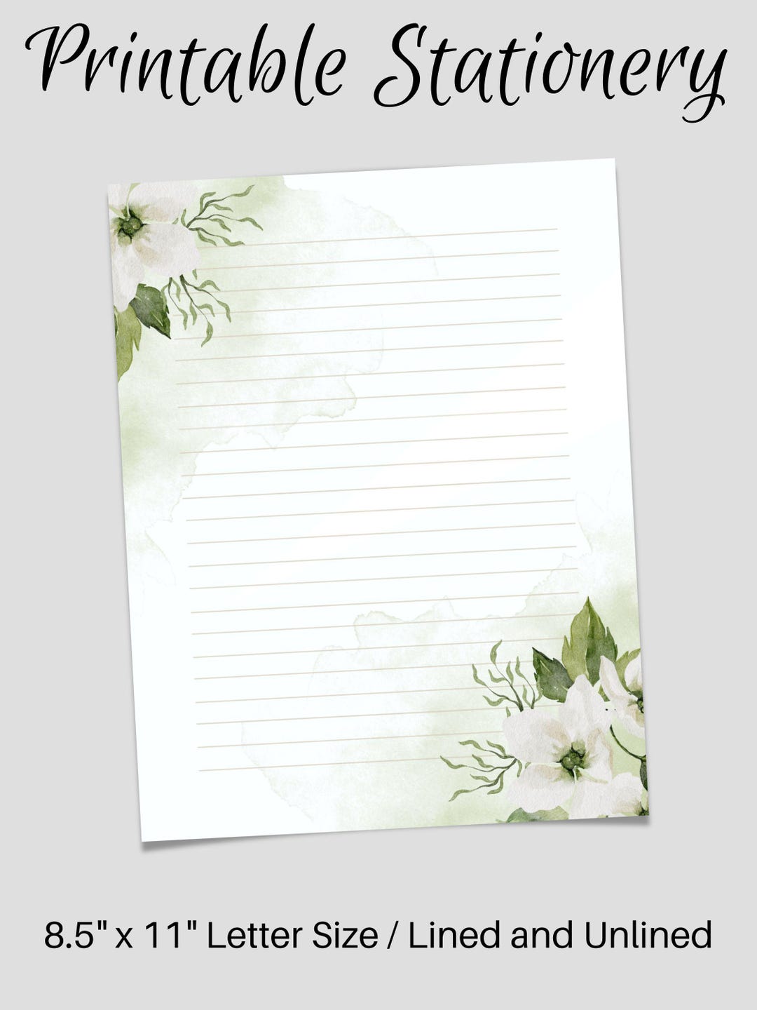 Printable Floral Stationery Set – Elegant Flower Writing Paper, Lined ...