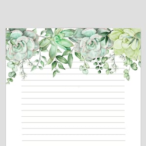 Succulent PRINTABLE Stationery, PRINTABLE Stationary, Printable Writing ...