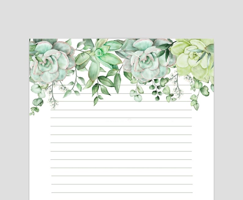 Succulent PRINTABLE Stationery, PRINTABLE Stationary, Printable Writing ...