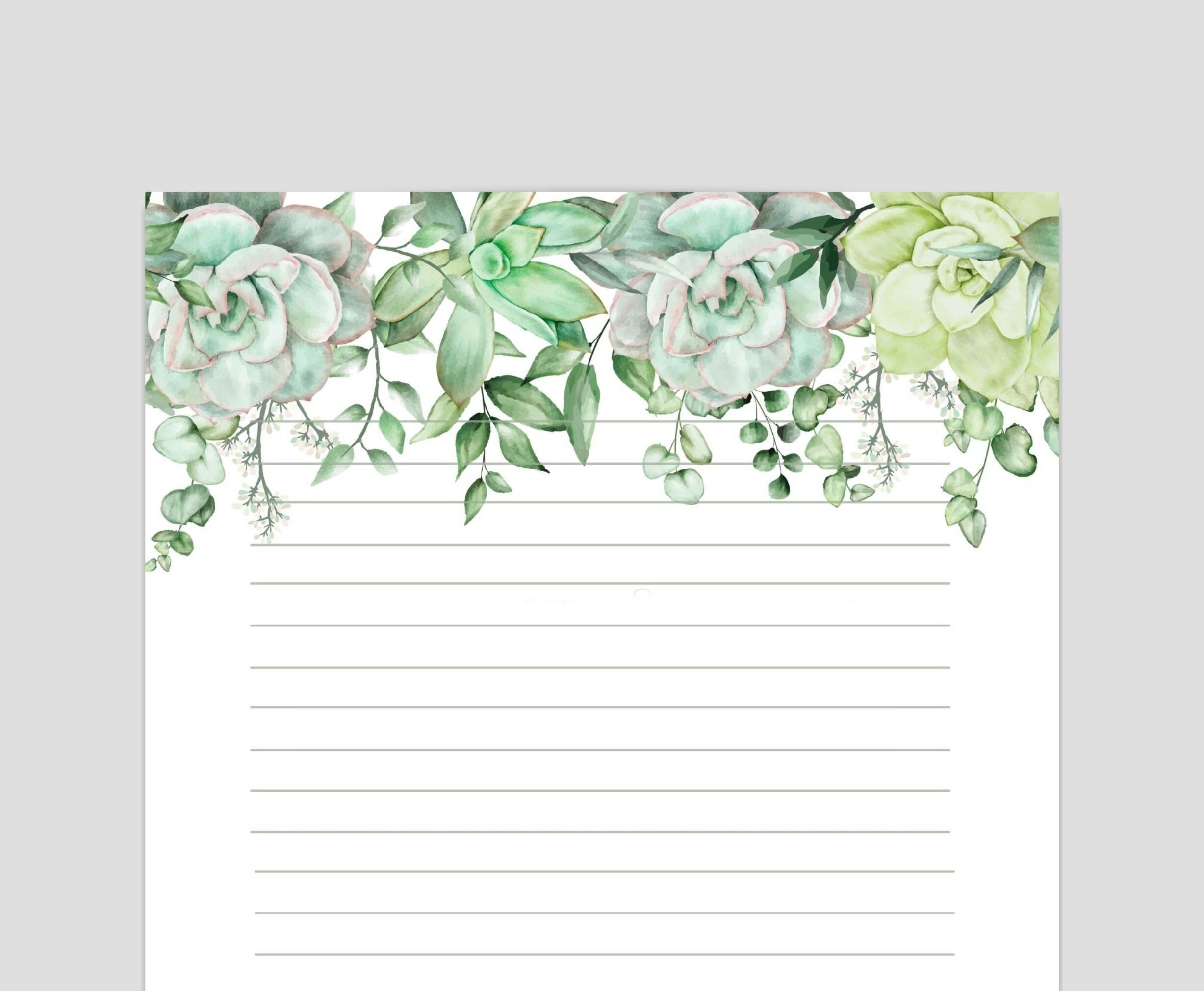 Succulent PRINTABLE Stationery, PRINTABLE Stationary, Printable Writing ...