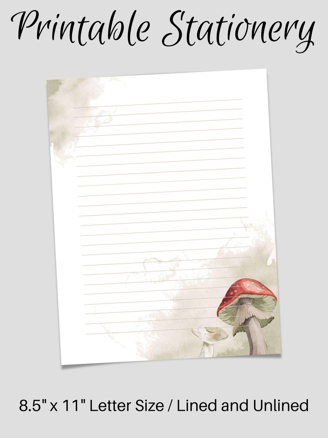 PRINTABLE Stationery, Mushroom Printable Stationary, Printable Writing ...