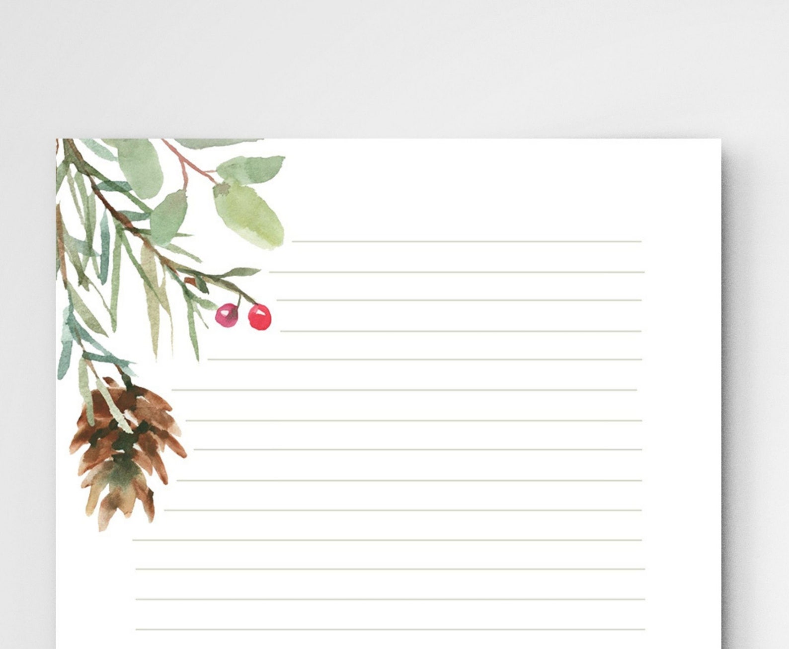 Pinecone Christmas Printable Stationery – Winter Writing Paper, Lined ...