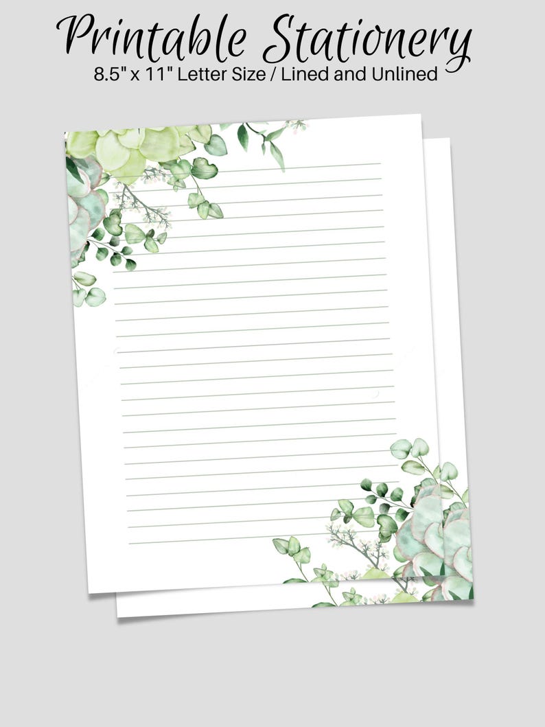 Succulent PRINTABLE Stationary, PRINTABLE Stationery, Printable Writing ...