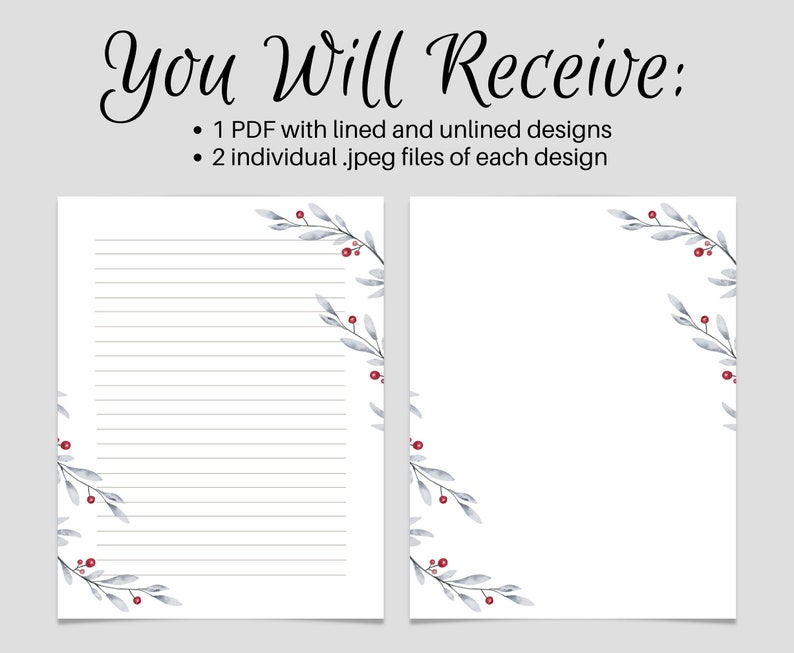 PRINTABLE Notes, Christmas Letter Writing Paper, 8.5x11, Unlined ...