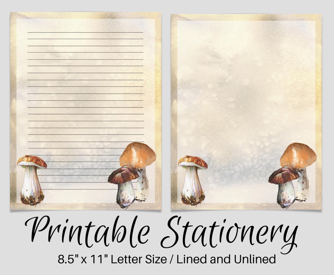PRINTABLE Notes Cute Mushroom Letter Writing Paper Unlined - Etsy